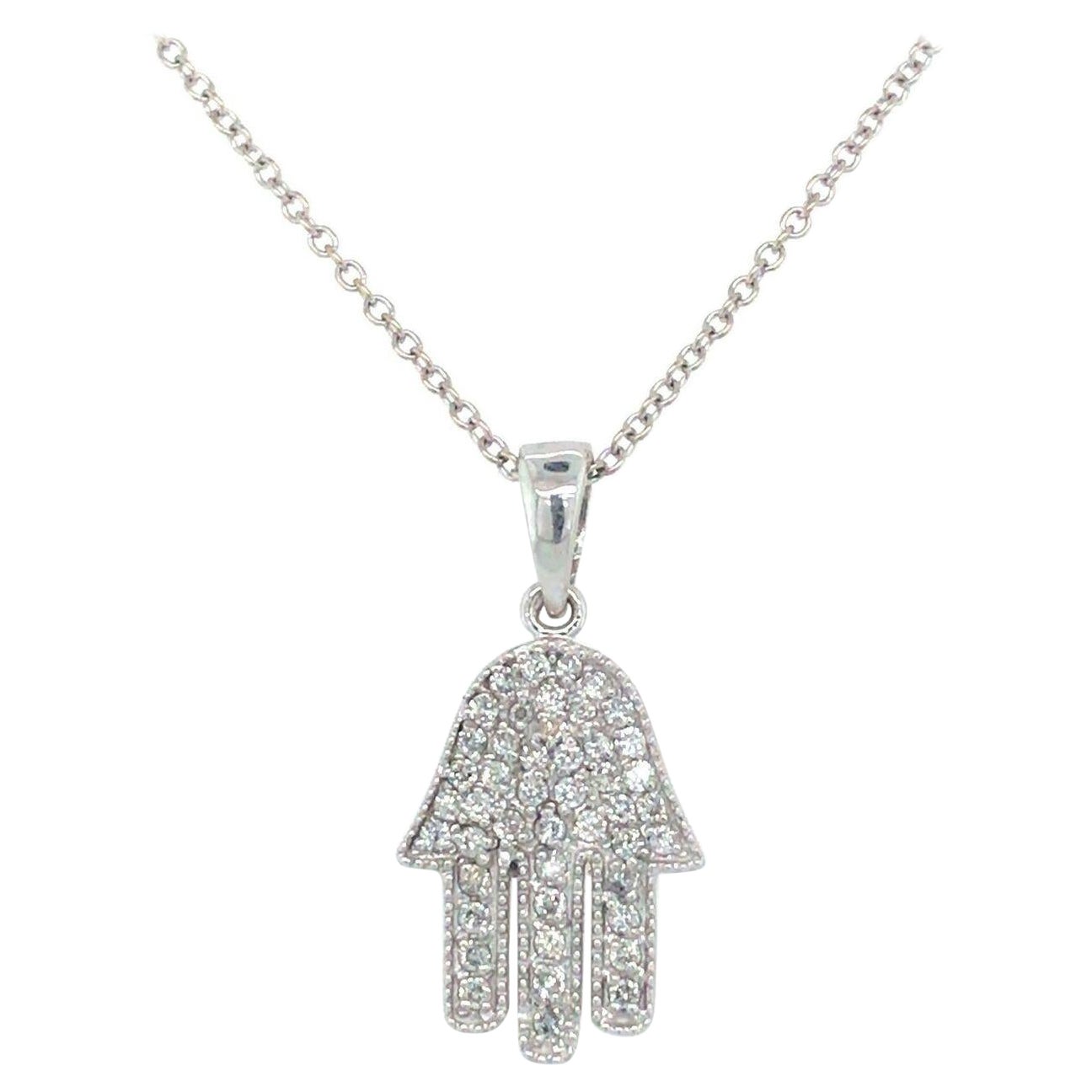 14 Karat White Gold Blue and White Diamond Hamsa Pendant at 1stDibs