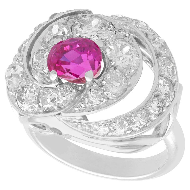Vintage 1.22Ct Pink Sapphire and 2.73Ct Diamond White Gold Cocktail Ring For Sale at 1stDibs