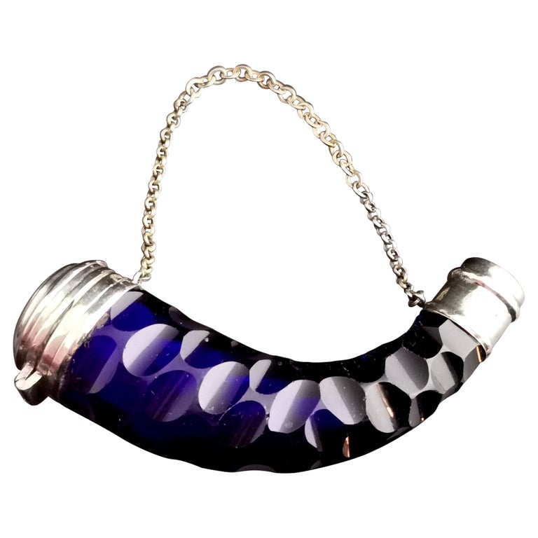 Victorian Novelty Vinaigrette, Sterling Silver, Bristol Blue Glass ...