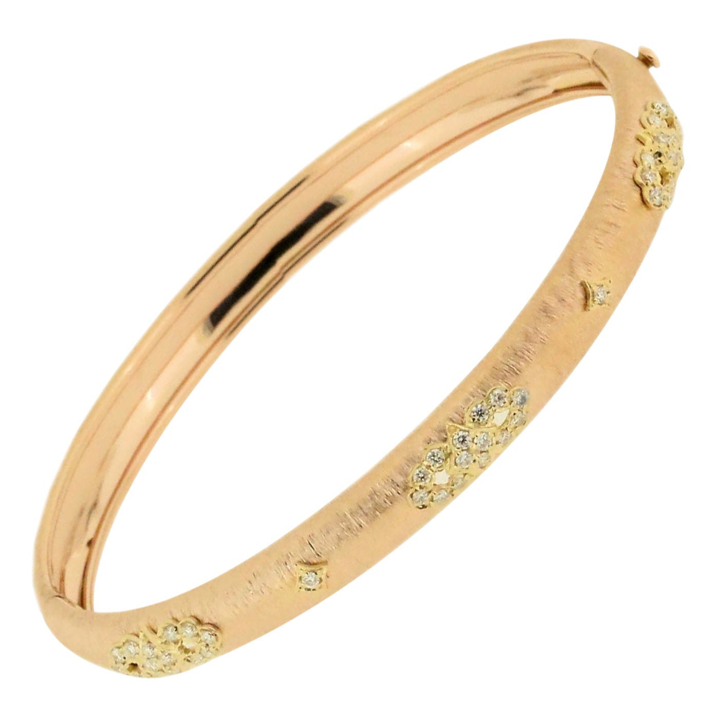 18K Yellow and Rose Gold Artisan Diamond Open Bangle Bracelet in ...