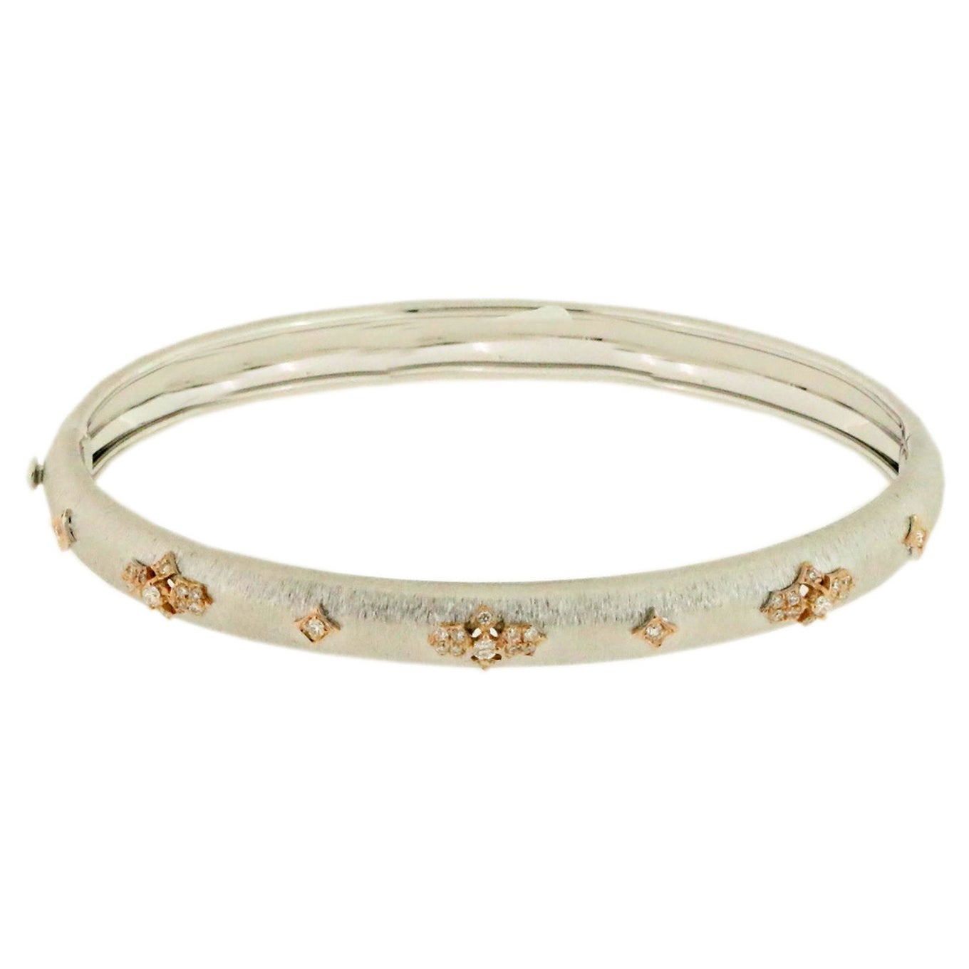 18K White and Rose Gold Artisan Diamond Bangle Bracelet in Florentine ...