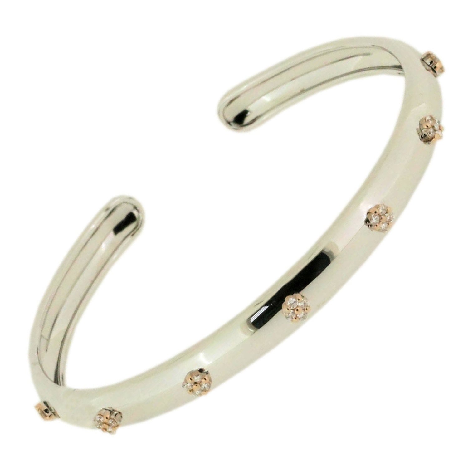 18 Kt Gold Multi Shape Cluster Halo Diamond Woman Flex Cuff Open Bangle ...