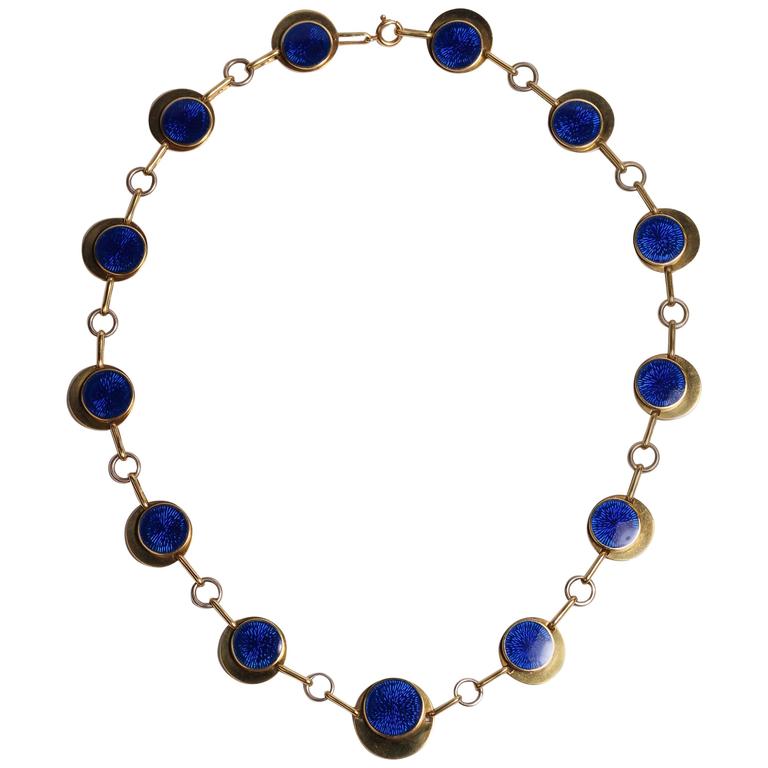 Italian Royal Blue Fired Enamel Gold Chain For Sale at 1stDibs