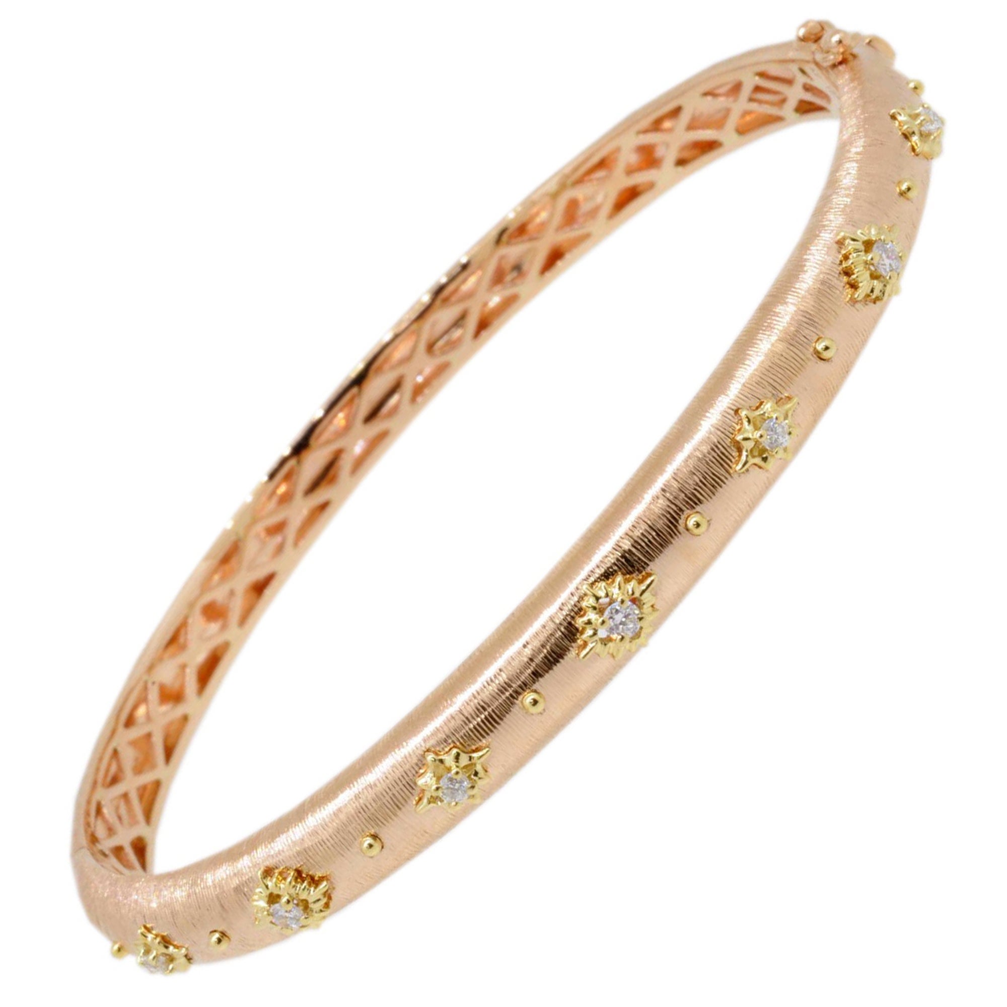 18K Yellow and Rose Gold Artisan Diamond Open Bangle Bracelet in ...