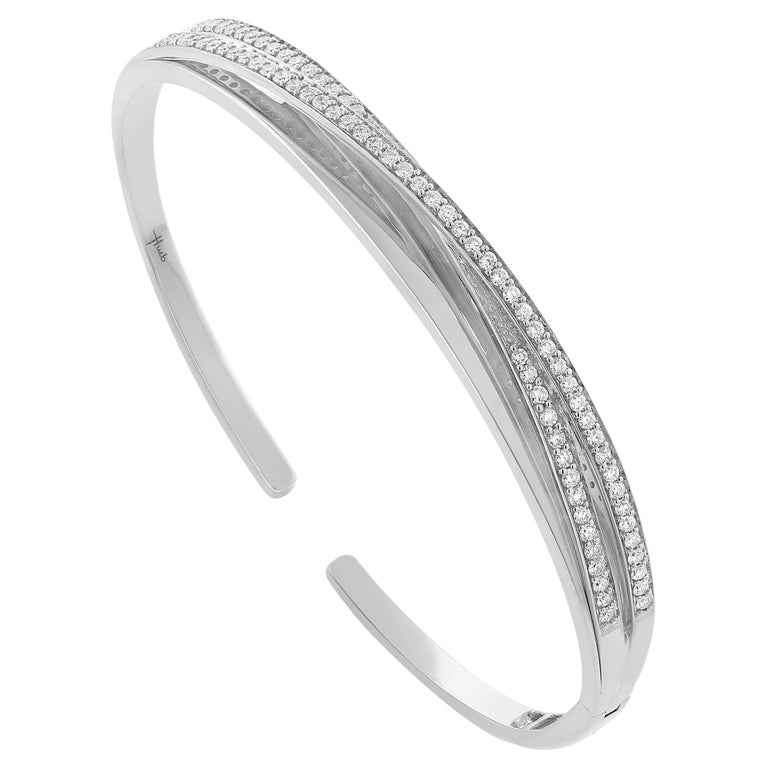 18 Karat Wave White Gold Bracelet Bangle With Vs Gh Diamonds For Sale
