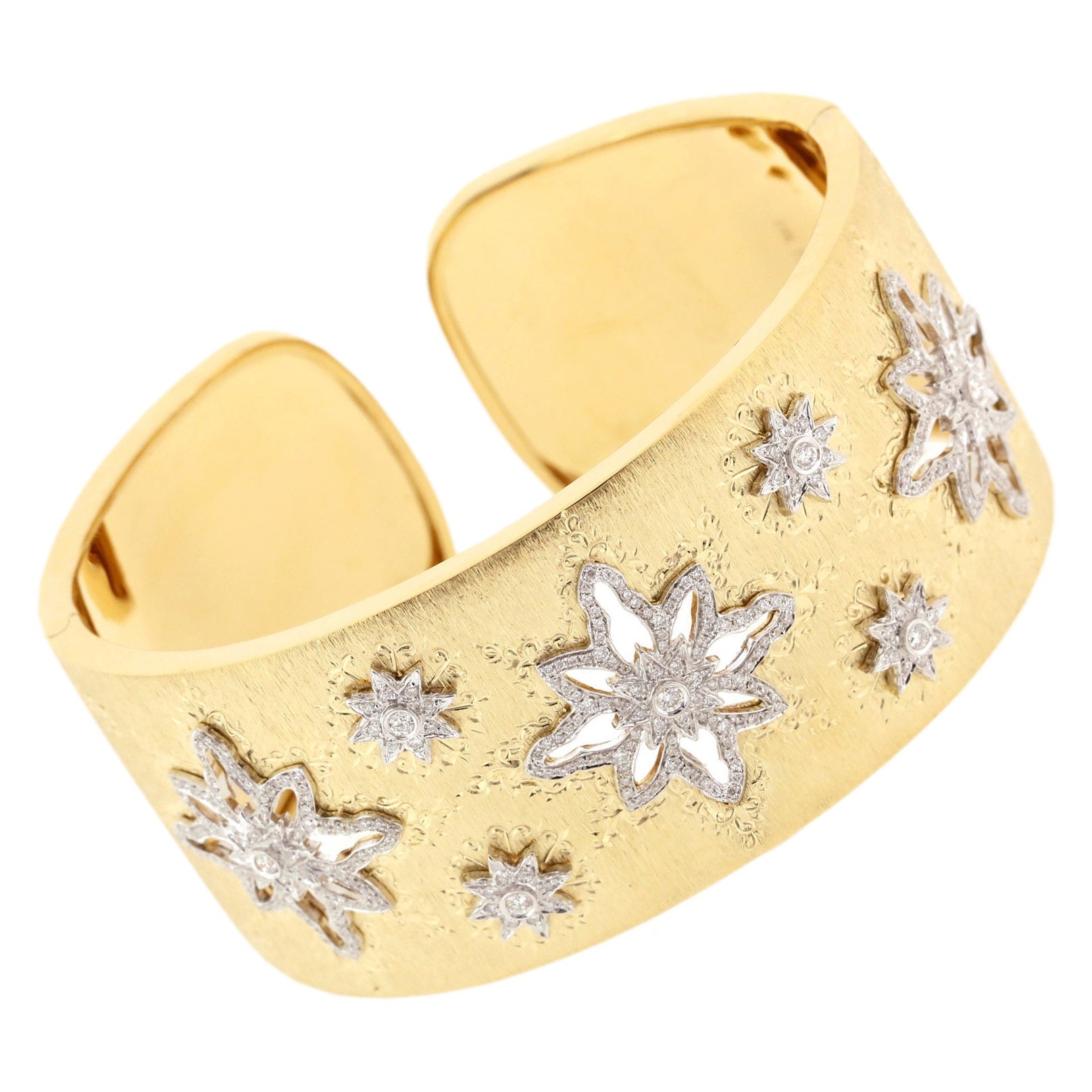 18K Gold Calliope Diamond Openwork Art Cuff Bracelet in Florentine ...