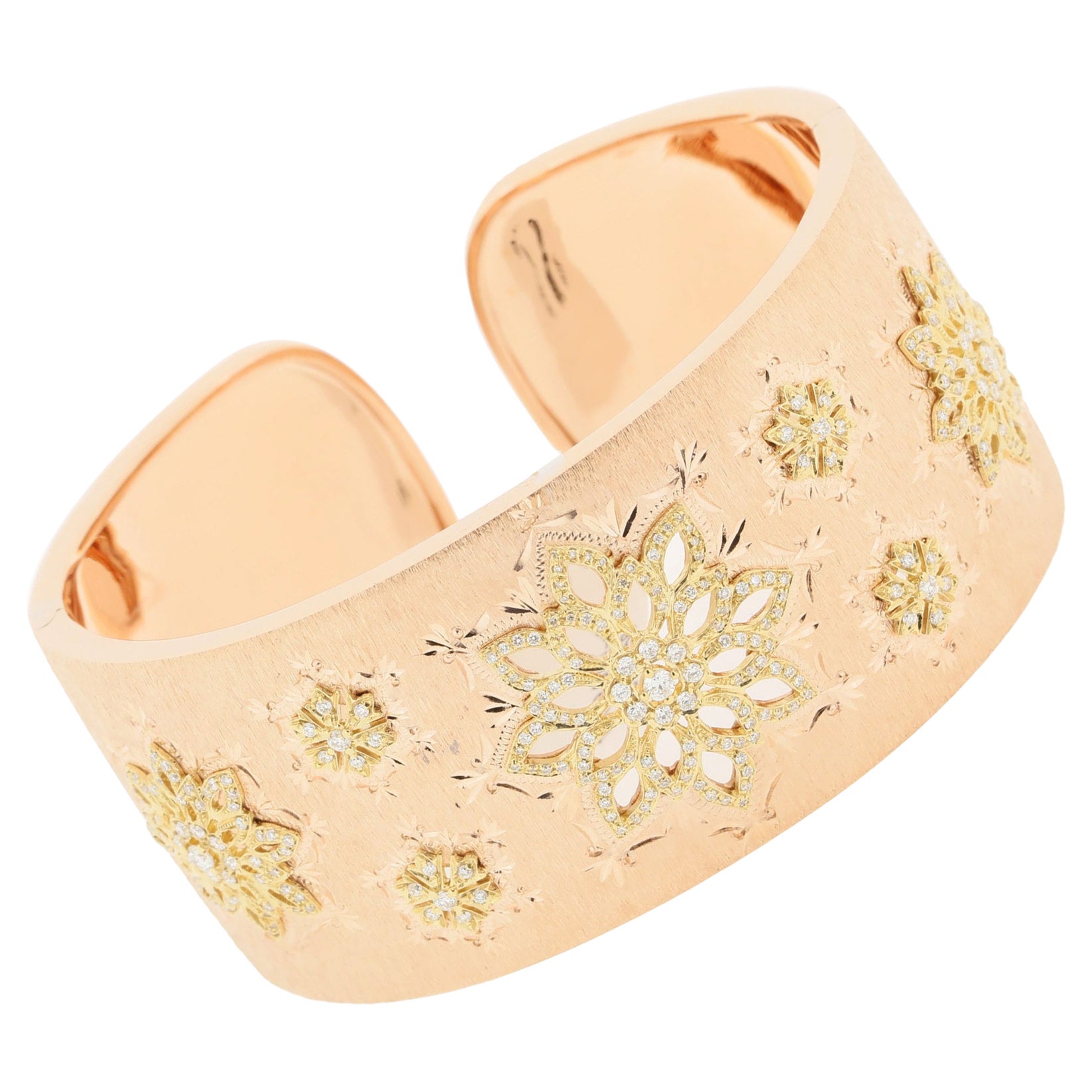 18K Gold Calliope Diamond Openwork Art Cuff Bracelet in Florentine ...
