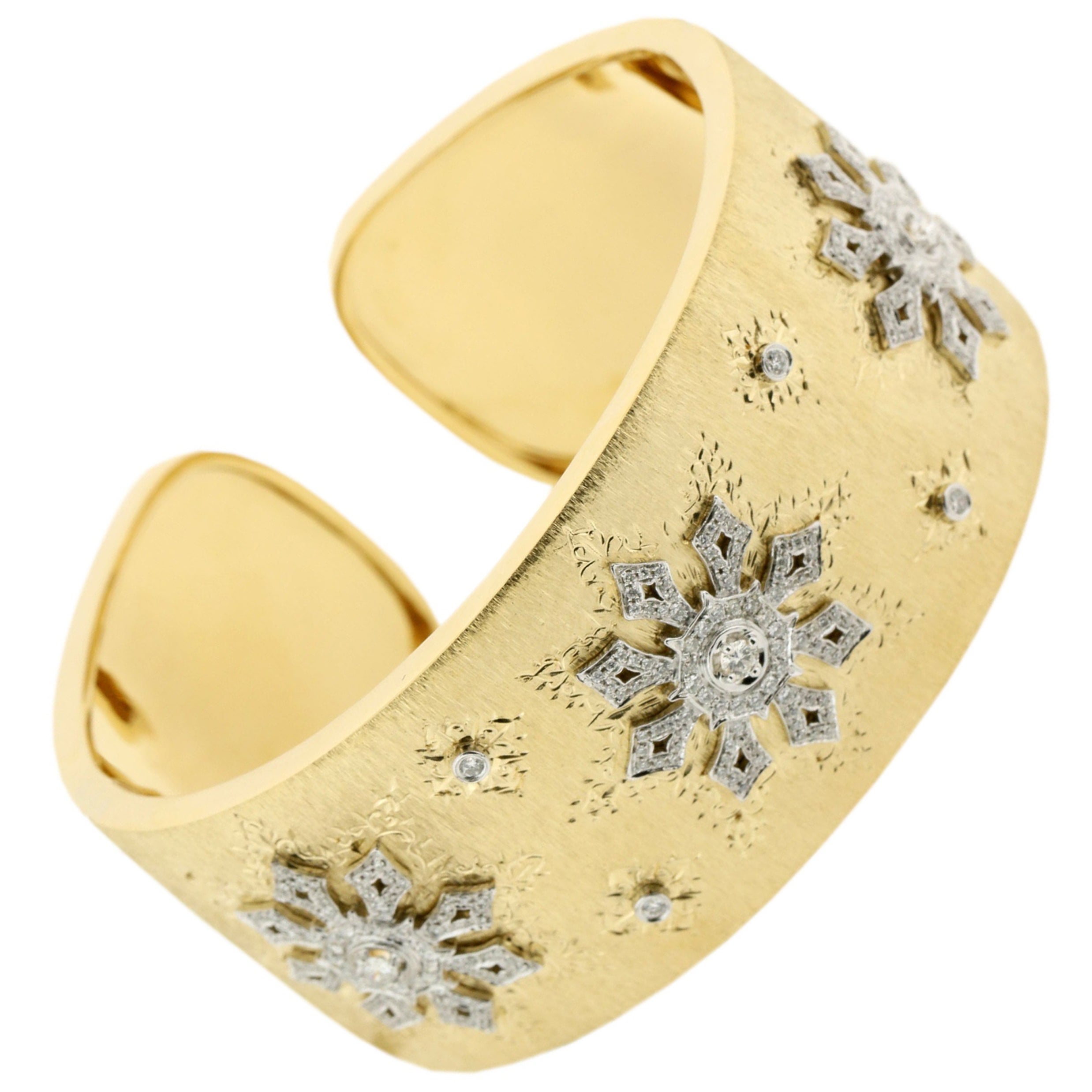 Diamond Gold Snowflake Bangle Bracelet at 1stDibs