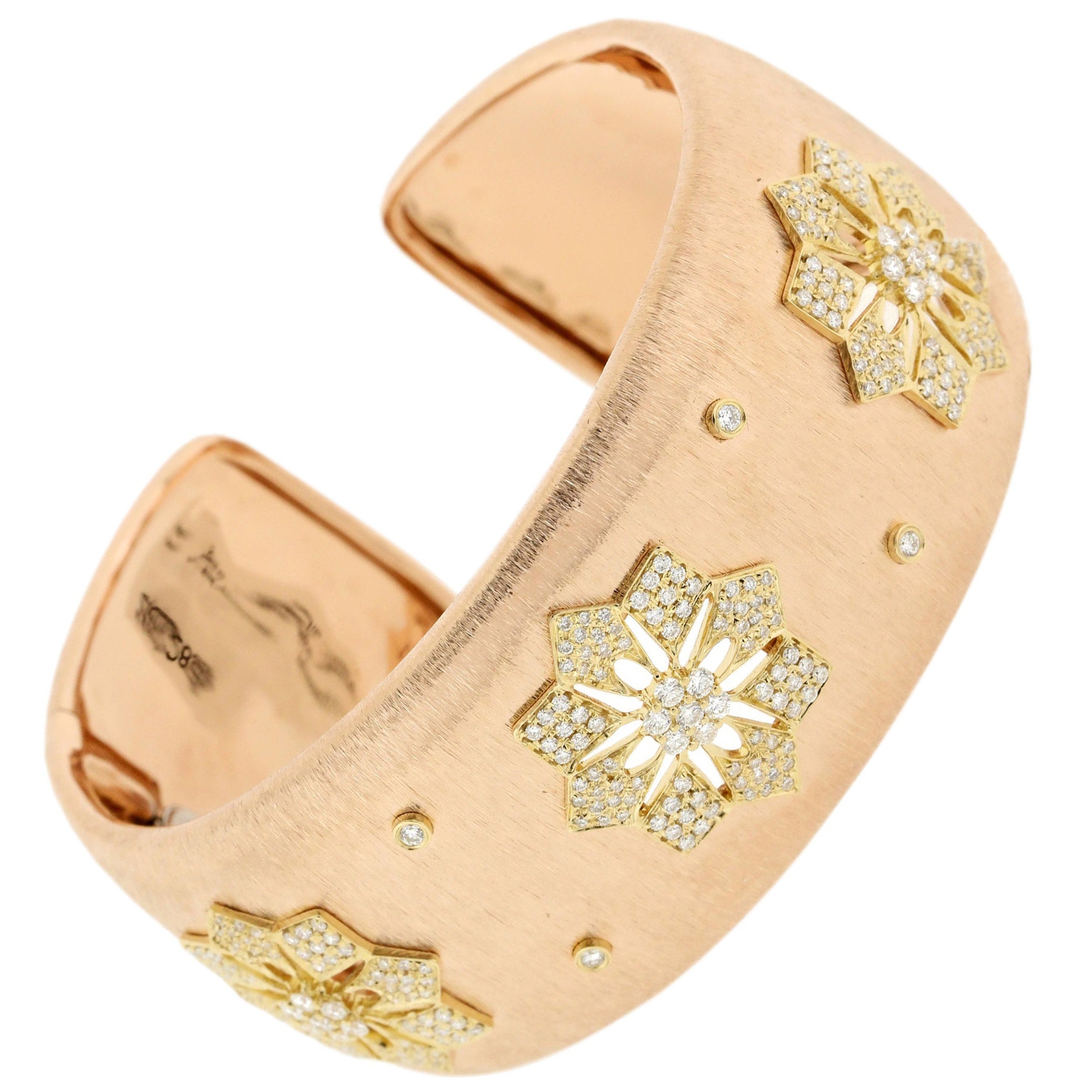18K White and Rose Gold Diamond Openwork Art Bangle Bracelet in Florentine Finish For Sale at ...