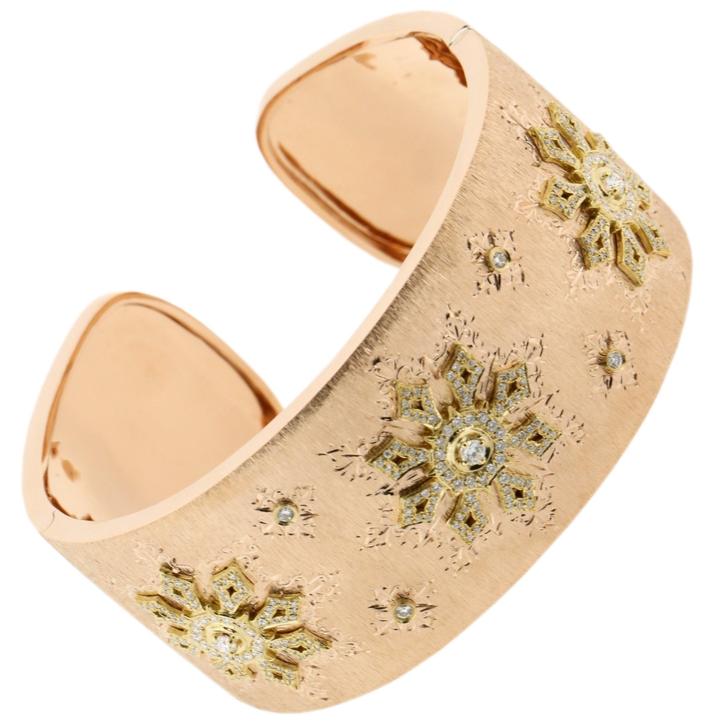 18K Gold Calliope Diamond Openwork Art Cuff Bracelet in Florentine ...