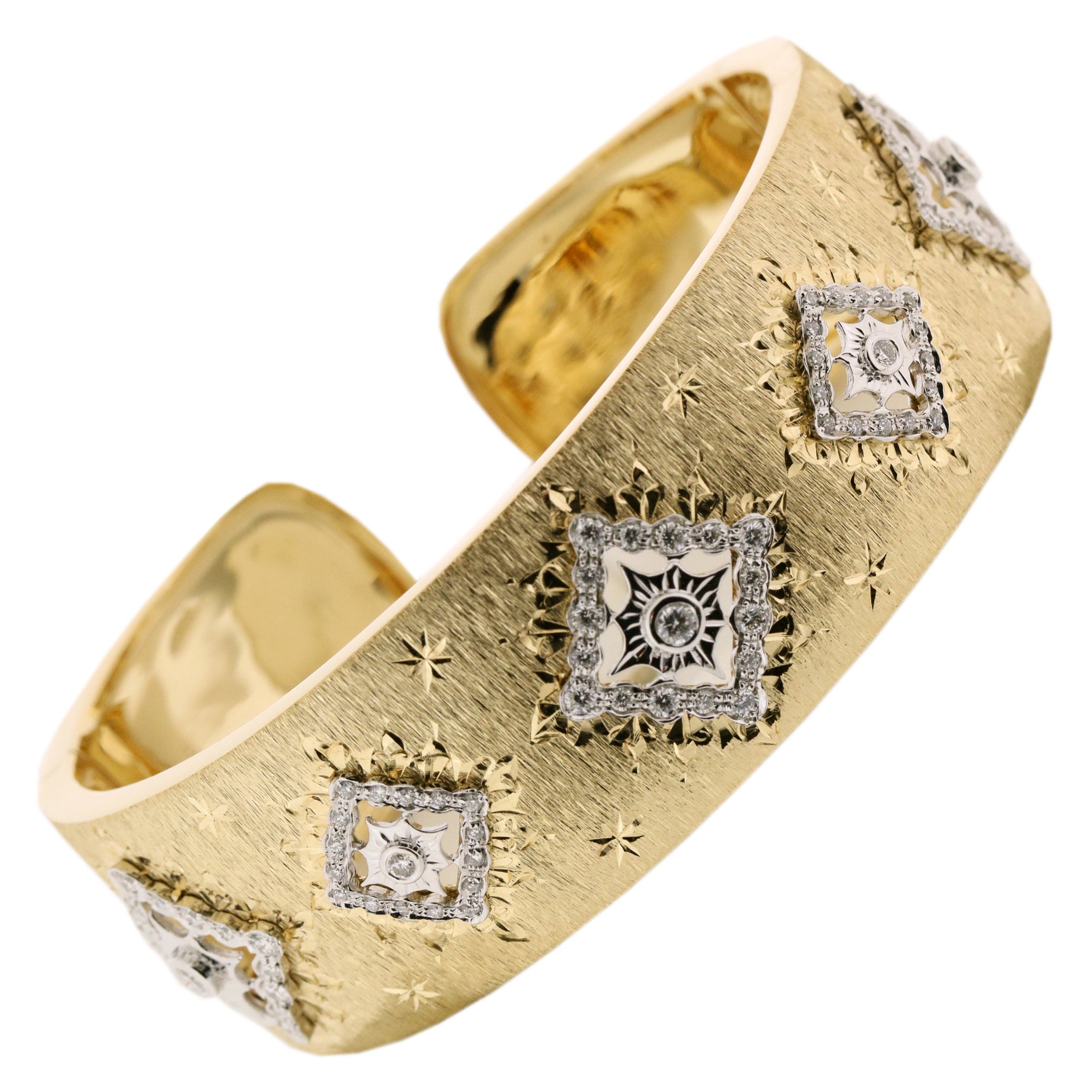 18K Yellow and White Gold Diamond Openwork Bangle Bracelet in ...