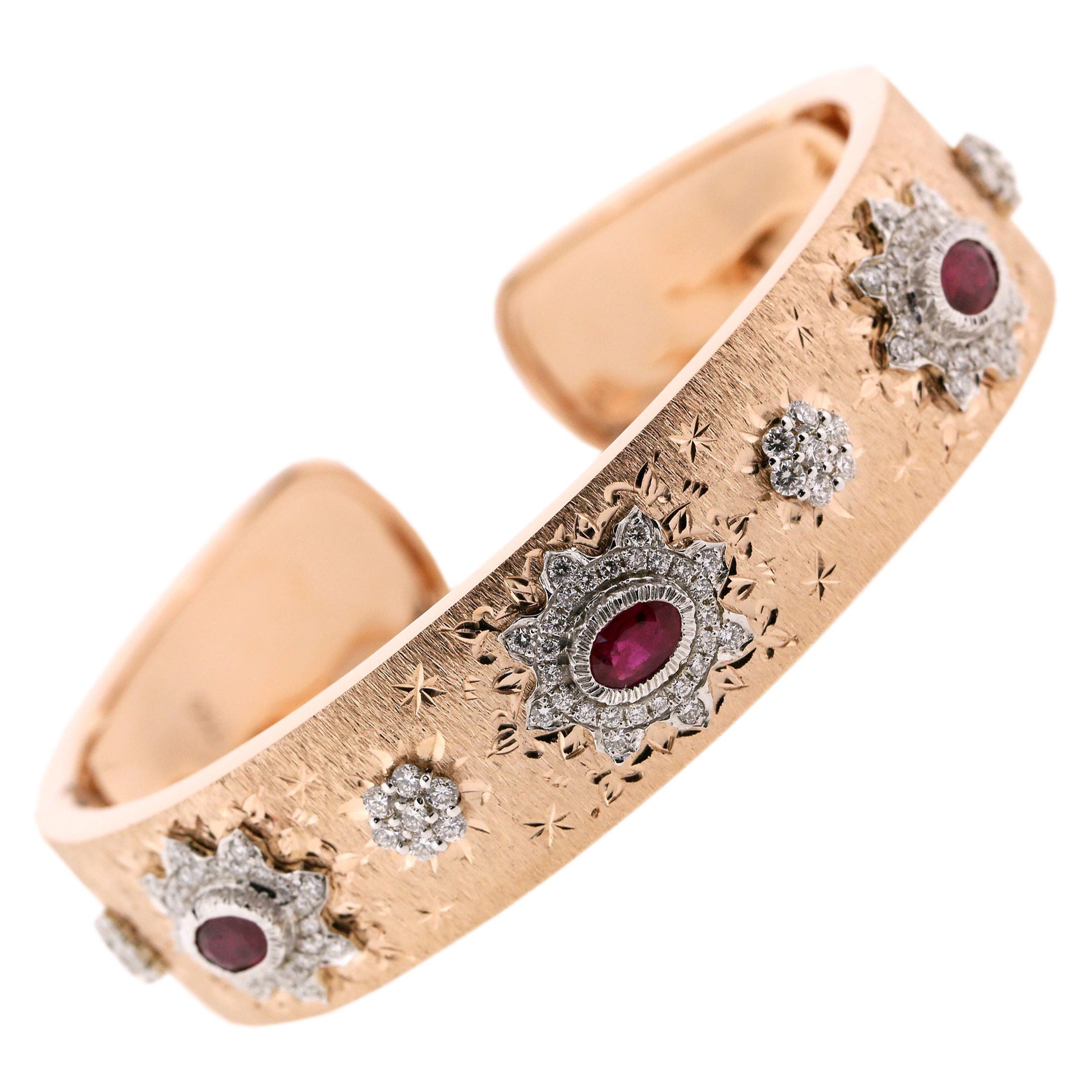 Retro Diamond Ruby Rose Gold Platinum Bangle Bracelet Double Clips For ...
