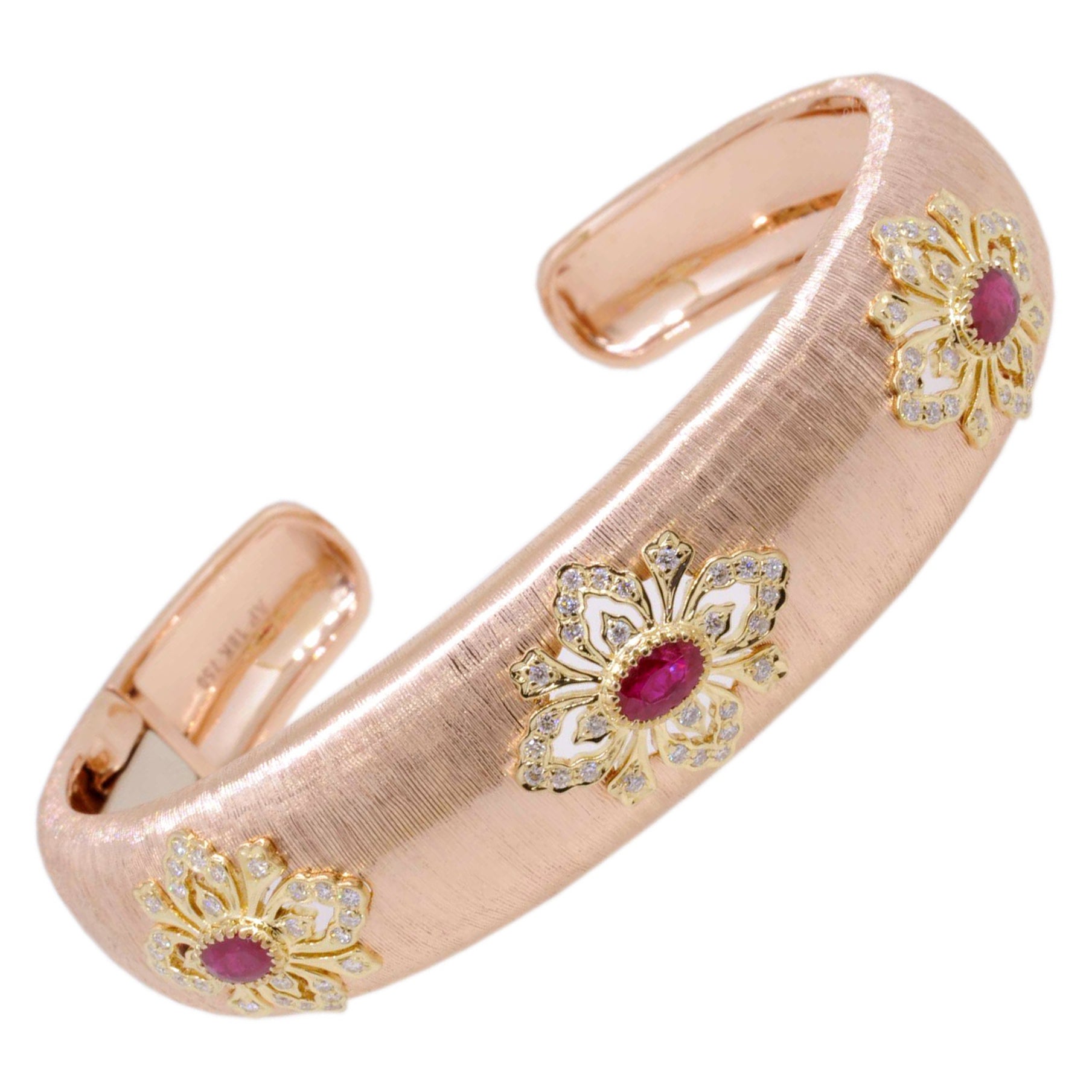 Retro Diamond Ruby Rose Gold Platinum Bangle Bracelet Double Clips For Sale at 1stDibs