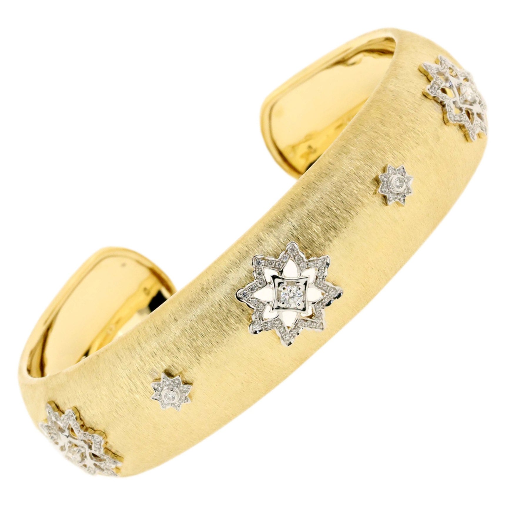 .98 Carat Diamond Mid-Century Solid Gold Hand Florentined Bangle ...