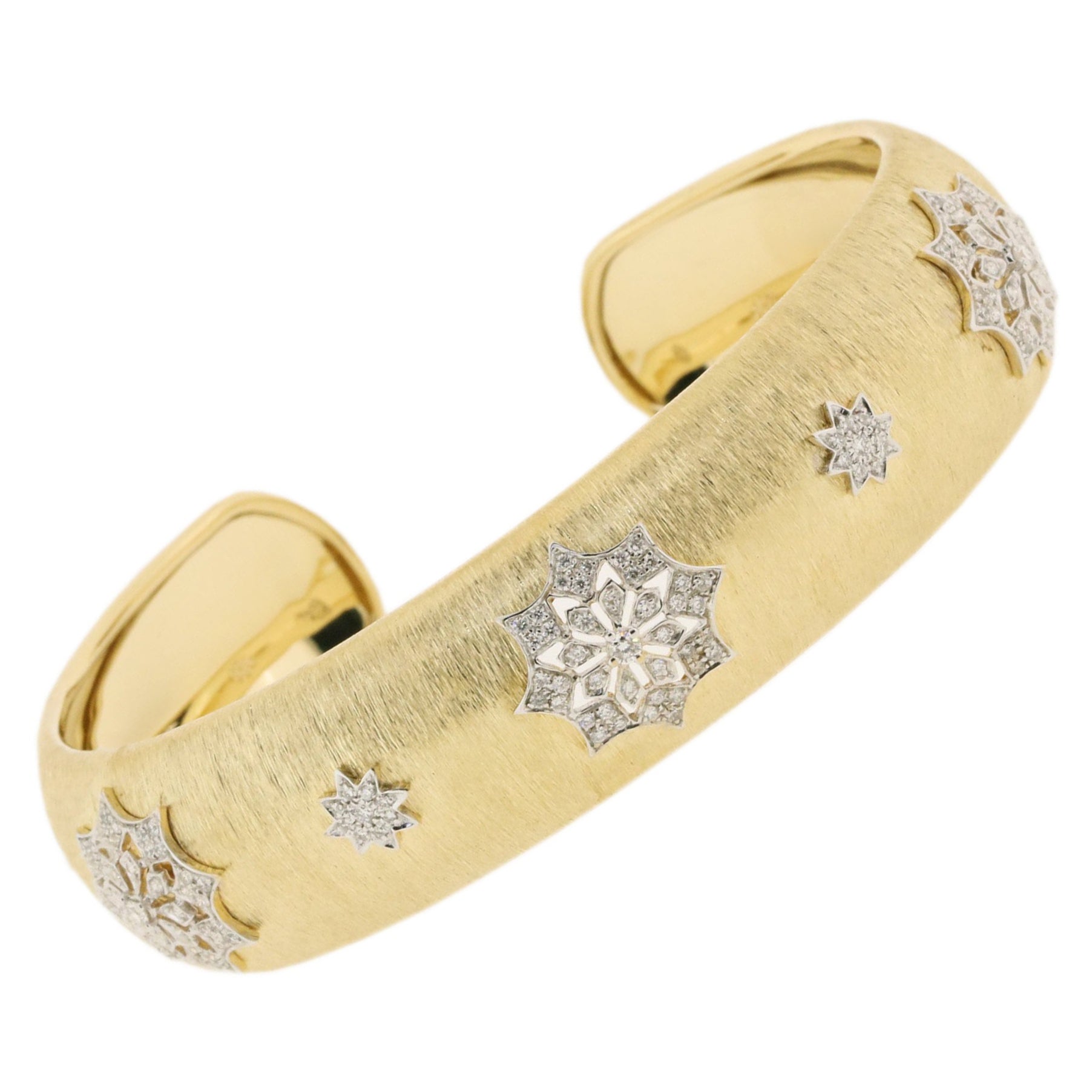 .98 Carat Diamond Mid-Century Solid Gold Hand Florentined Bangle ...