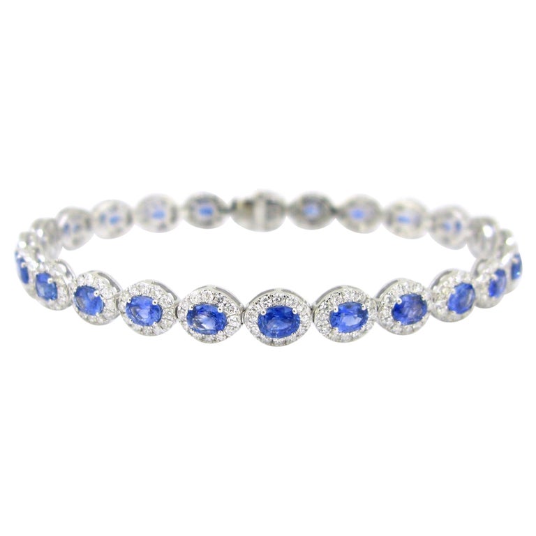 Sapphires and Diamonds Riviere Bracelet, 18kt White Gold For Sale at ...