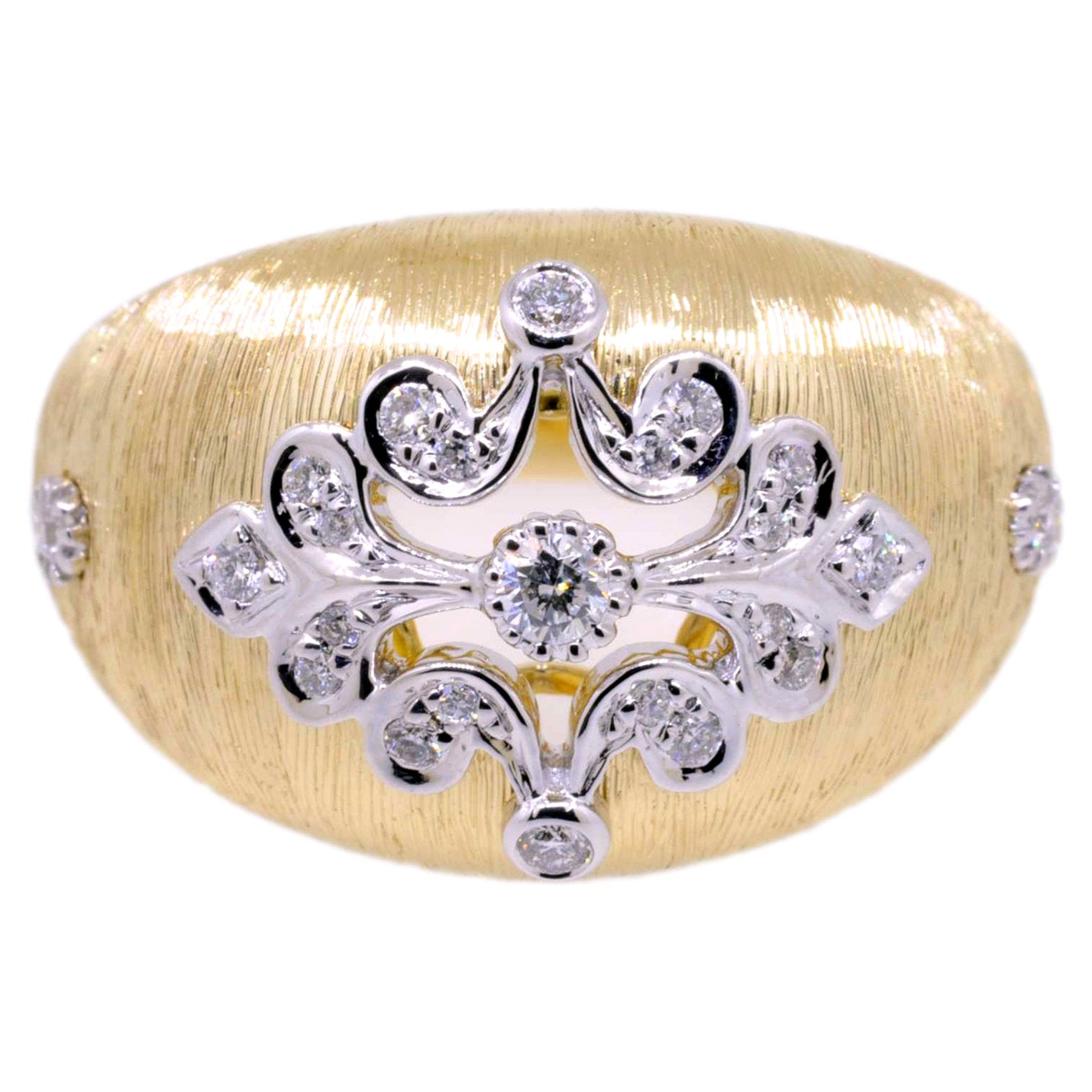 18K Yellow and White Gold Diamond Openwork Dome Ring in Florentine ...