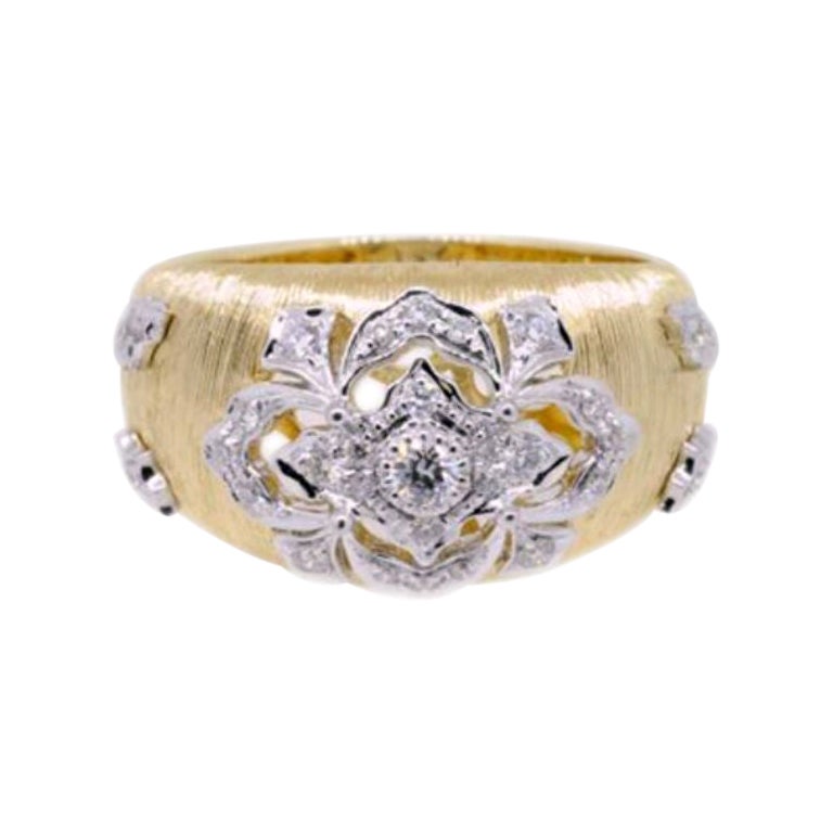 Customizable 18K White and Yellow Gold Flower Diamond Openwork Dome ...