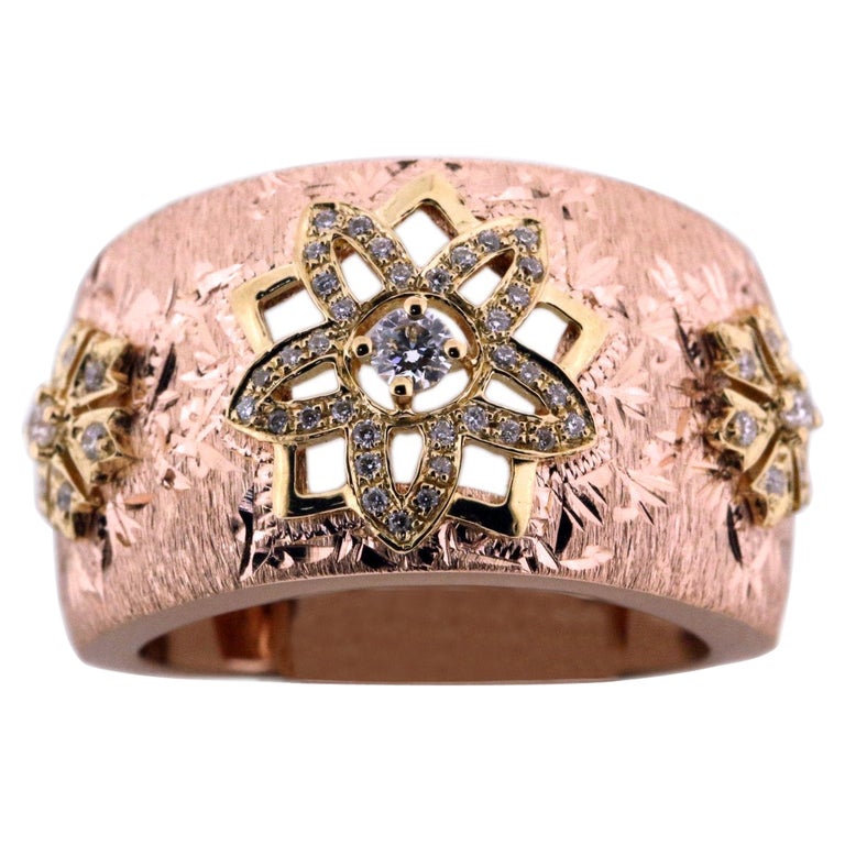 Customizable 18K Yellow & Rose Gold Flower Diamond Openwork Band Ring ...