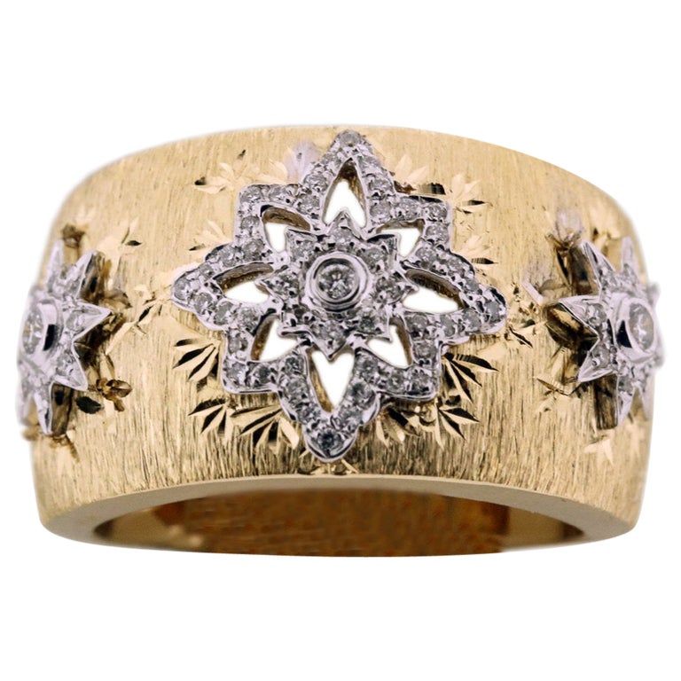 Customizable 18K Yellow and White Gold Flower Openwork Diamond Ring in ...