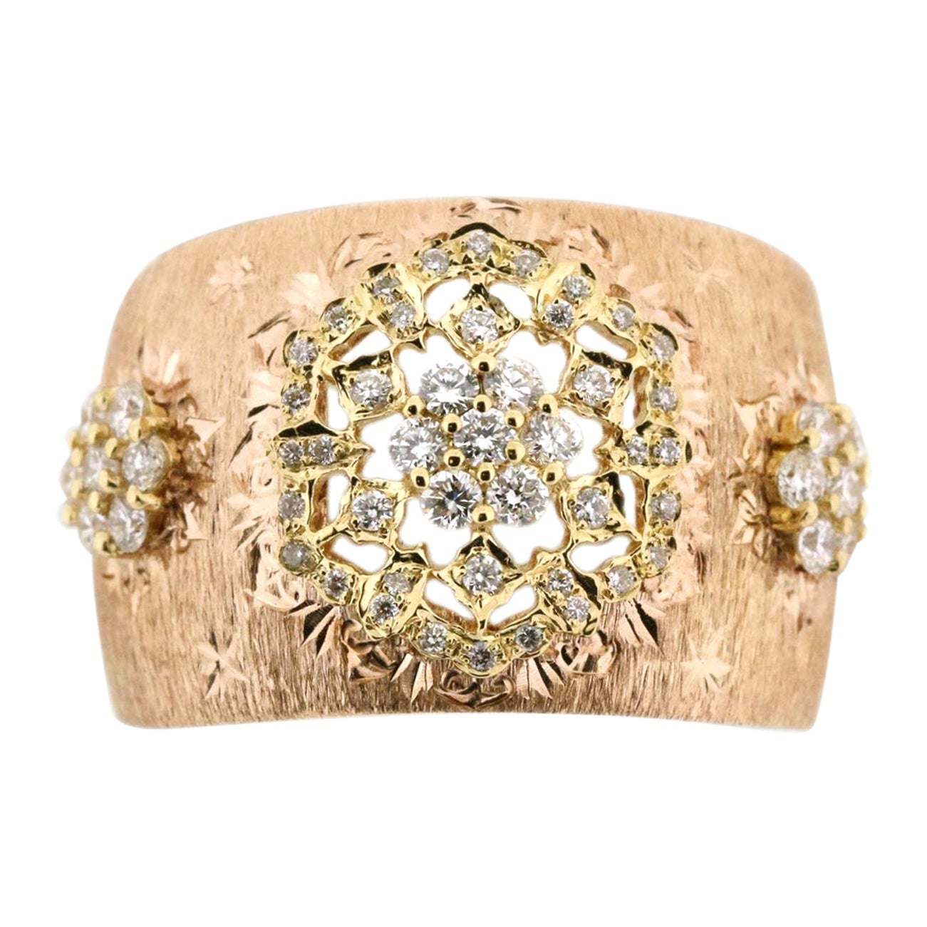 Rose and Yellow 18 Karat Diamond Modern Ring in Fine Florentine Finish ...