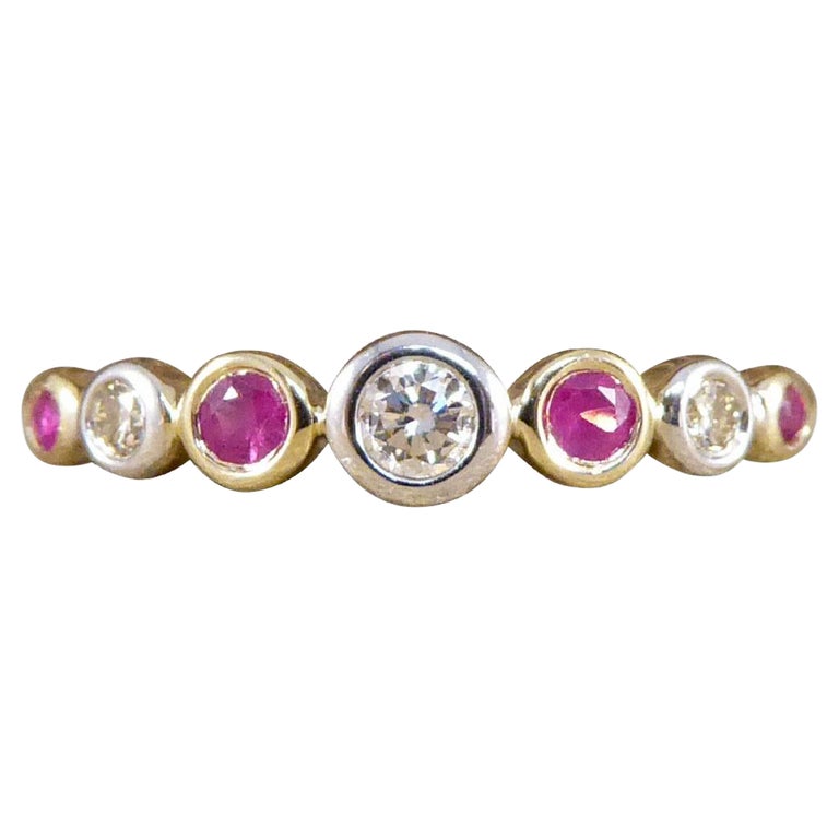 Contemporary Ruby and Diamond Rub Over Collar Set Yellow Gold Ring at ...