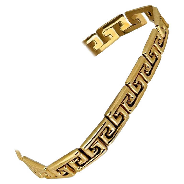 14k Karat Yellow Gold Ladies Greek Key Link Bracelet For Sale at 1stDibs