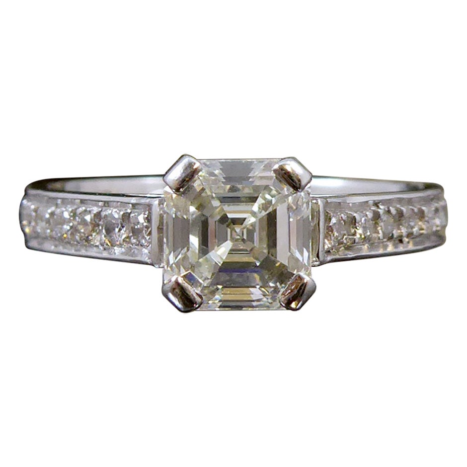 Art Deco Solitaire Asscher Cut and Platinum Ring For Sale at 1stDibs