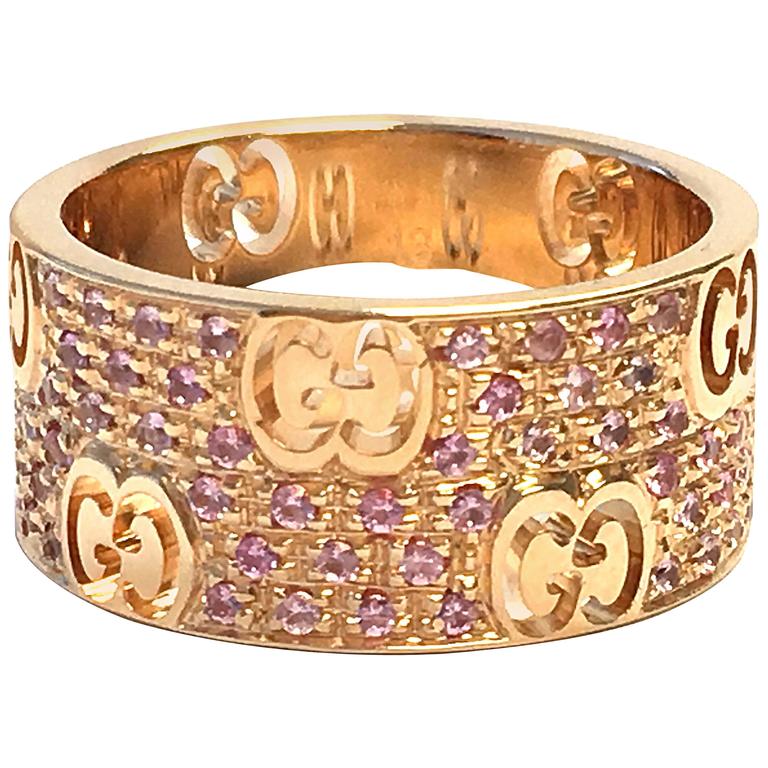 Gucci Icon Stardust Pink Sapphires Rose Gold Band Ring at 1stDibs ...