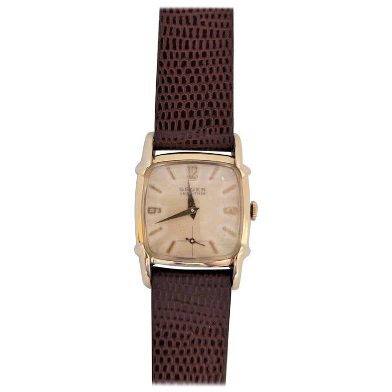Vintage Gruen Veri-Thin Square Watch Gold Plated Case Serviced Warranty ...