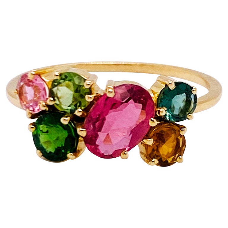 Multicolor Tourmaline Bouquet Ring in 18k YG For Sale at 1stDibs