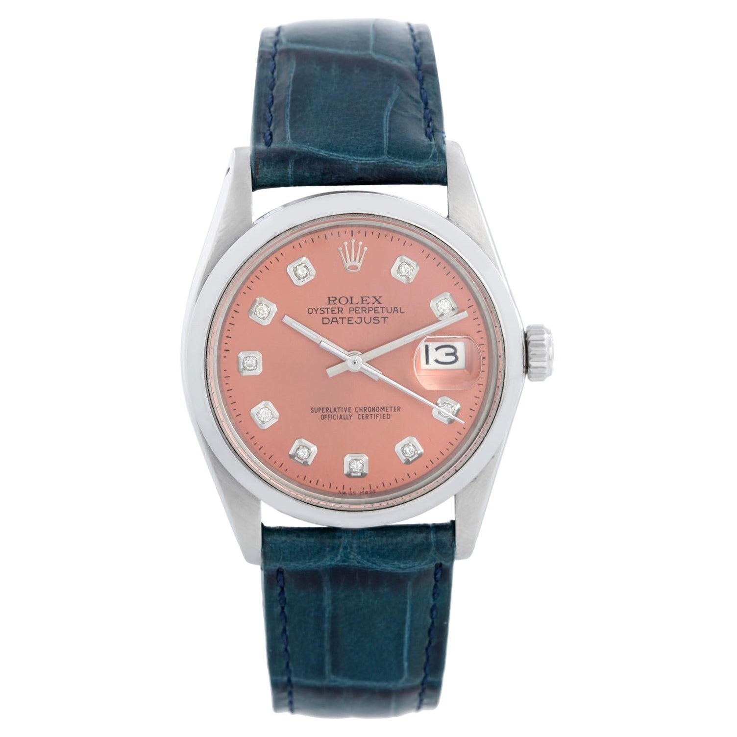 Rolex Datejust Steel 1.20 Carat Custom Teal Dial Men's 1983 Watch 16014 ...