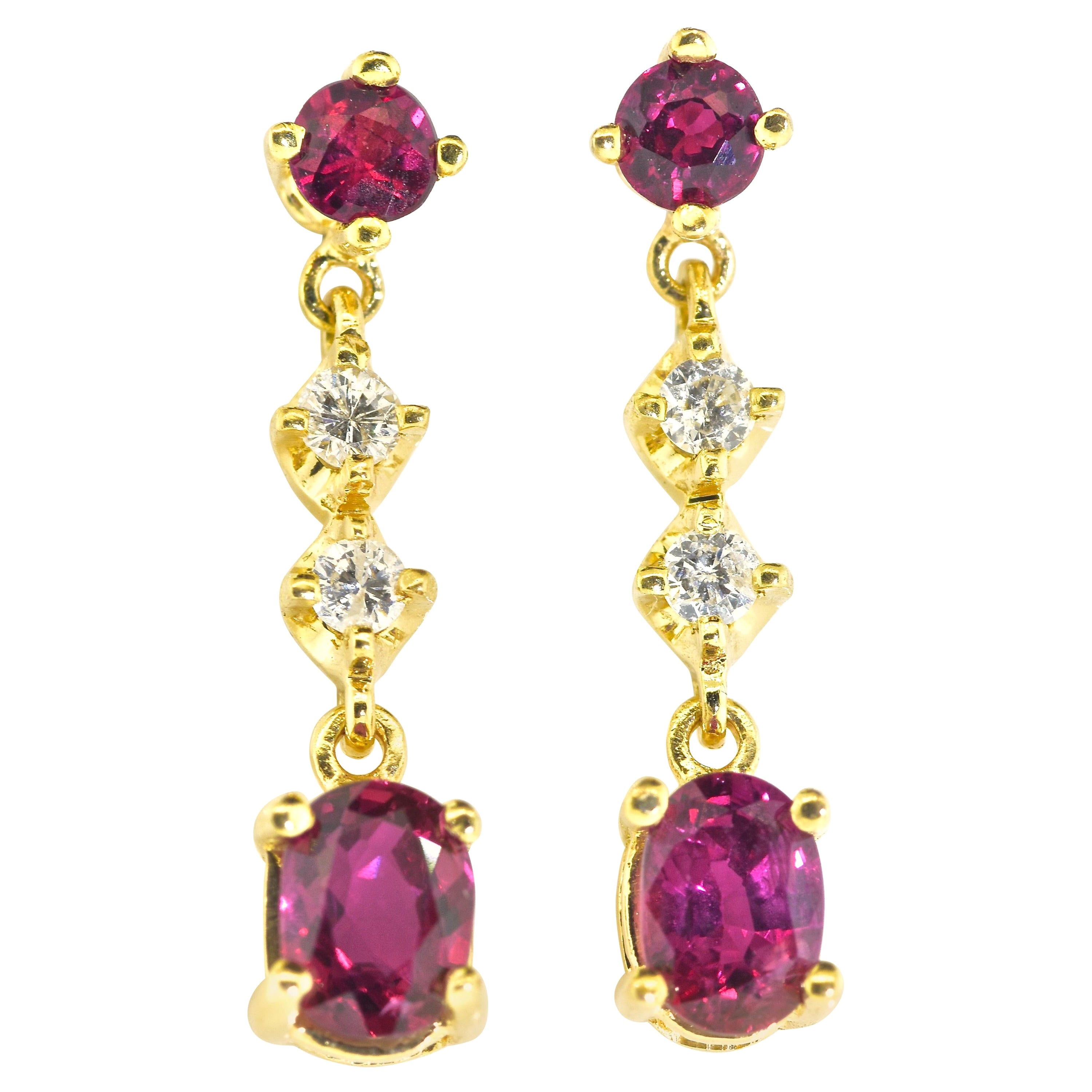 Burma Ruby and Diamond Gold Earrings For Sale at 1stDibs