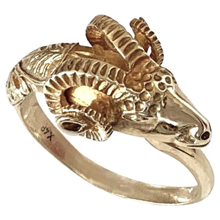 14ct 585 Gold Vintage Rams Head Ring For Sale at 1stDibs