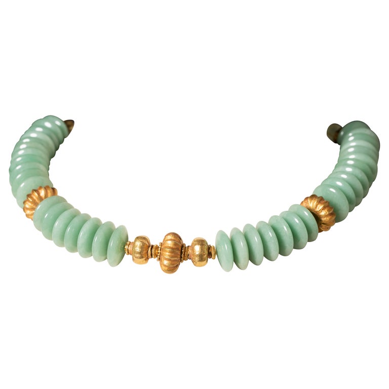 22K Gold and Adventurine Choker Necklace at 1stDibs