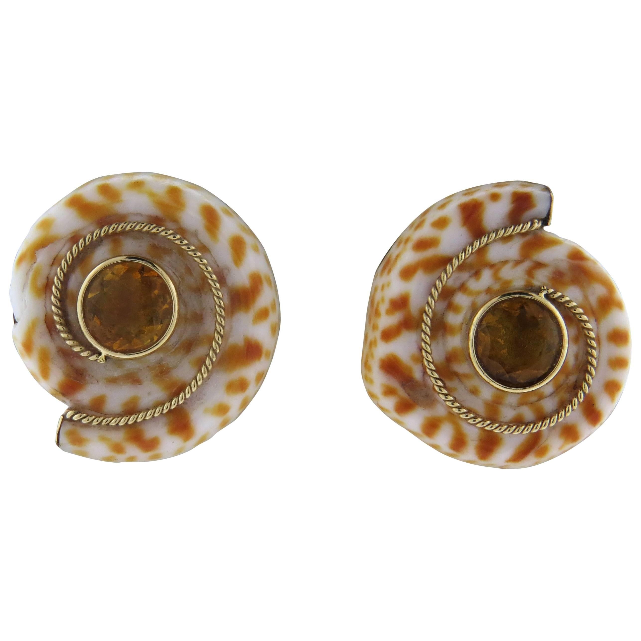 Maz Citrine Gold Shell Earrings at 1stDibs