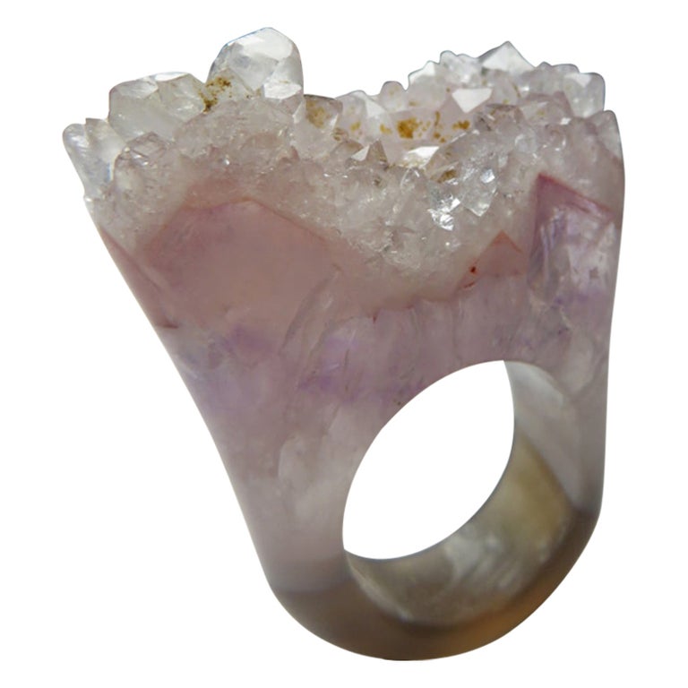 Large Amethyst Solid Stone Ring Raw Uncut Lavender Purple Quartz ...