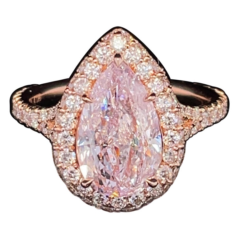 GIA Certified 3.04ct Light Pink, Pear Shape Diamond Ring For Sale at ...