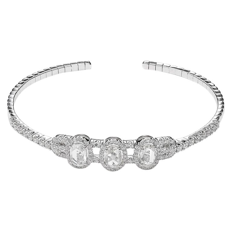 Tree Oval Rose Cut Diamond Bangle For Sale at 1stDibs