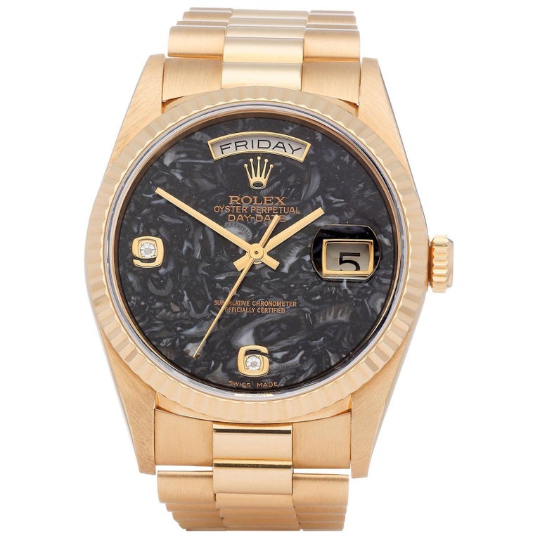 Rolex Day-Date 36 18238 Unisex Yellow Gold Ammonite Fossil Dial Watch ...