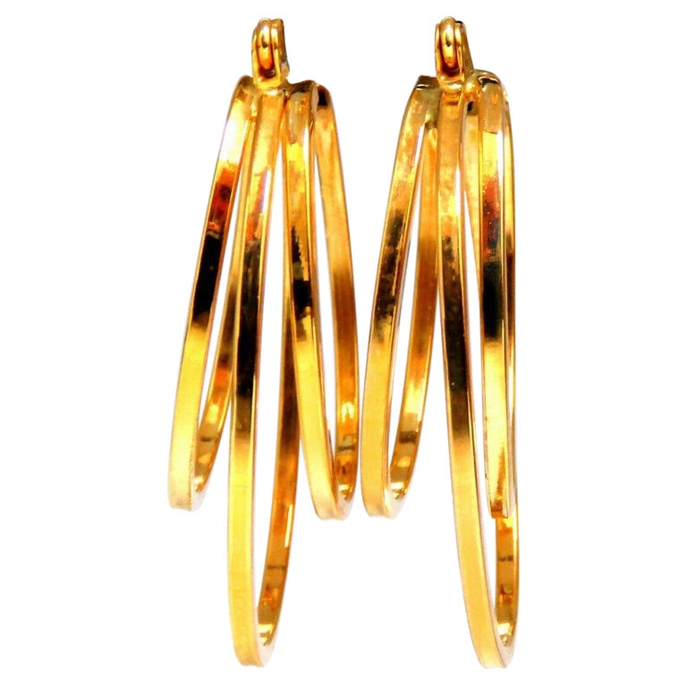14Kt Gold Hoop Earrings Elongated Three Tier For Sale at 1stDibs