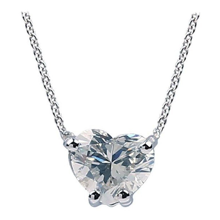 Heart-Shaped Diamond Pendant Necklace 18K White Gold Chain, Unisex ...