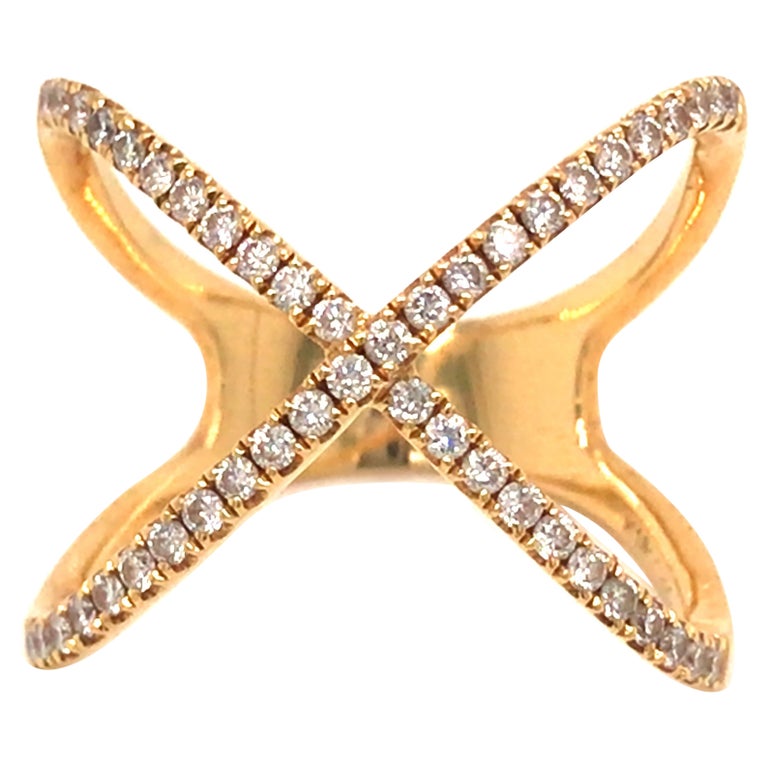 18K Diamond Open Space 'X' Ring Yellow Gold at 1stDibs