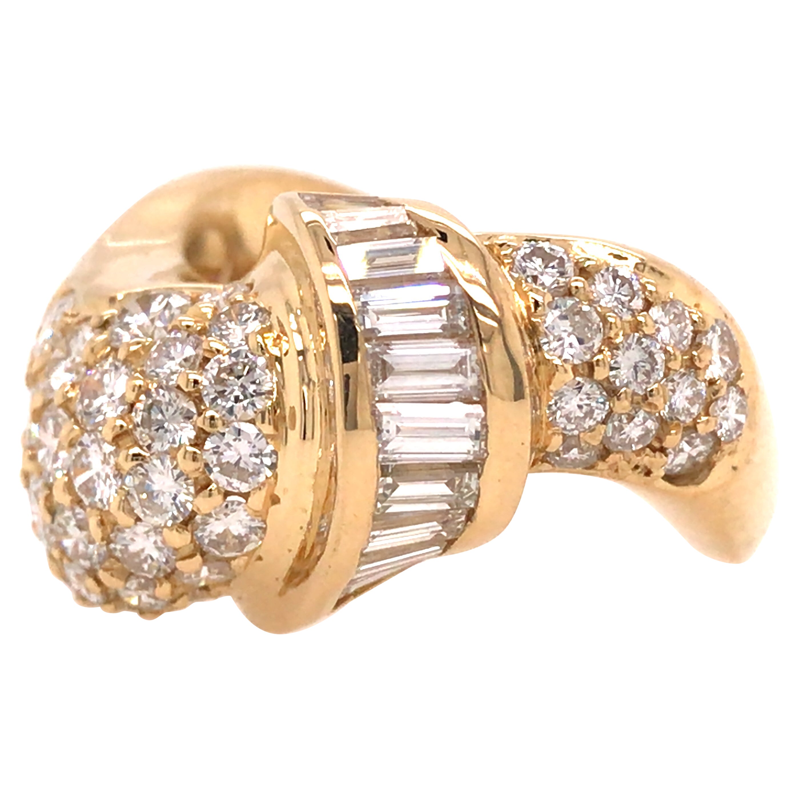 Celine Paris Diamond Twisted Yellow Gold Band Ring at 1stDibs