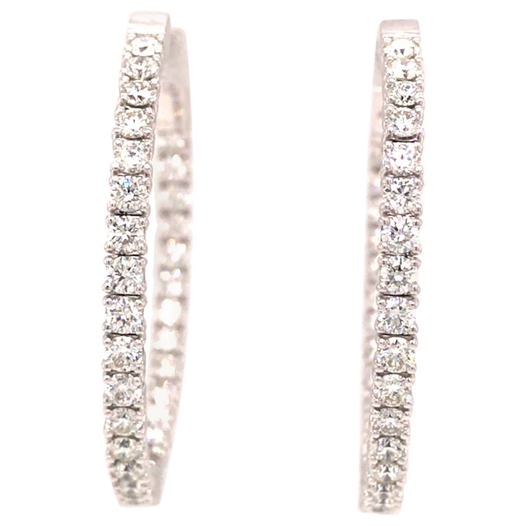 14K Diamond Flexible In / Out Hoop Earrings White Gold For Sale at 1stDibs