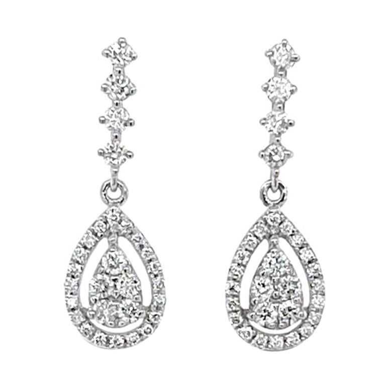 18ct White Gold Diamond Drop Earring Studs For Sale at 1stDibs
