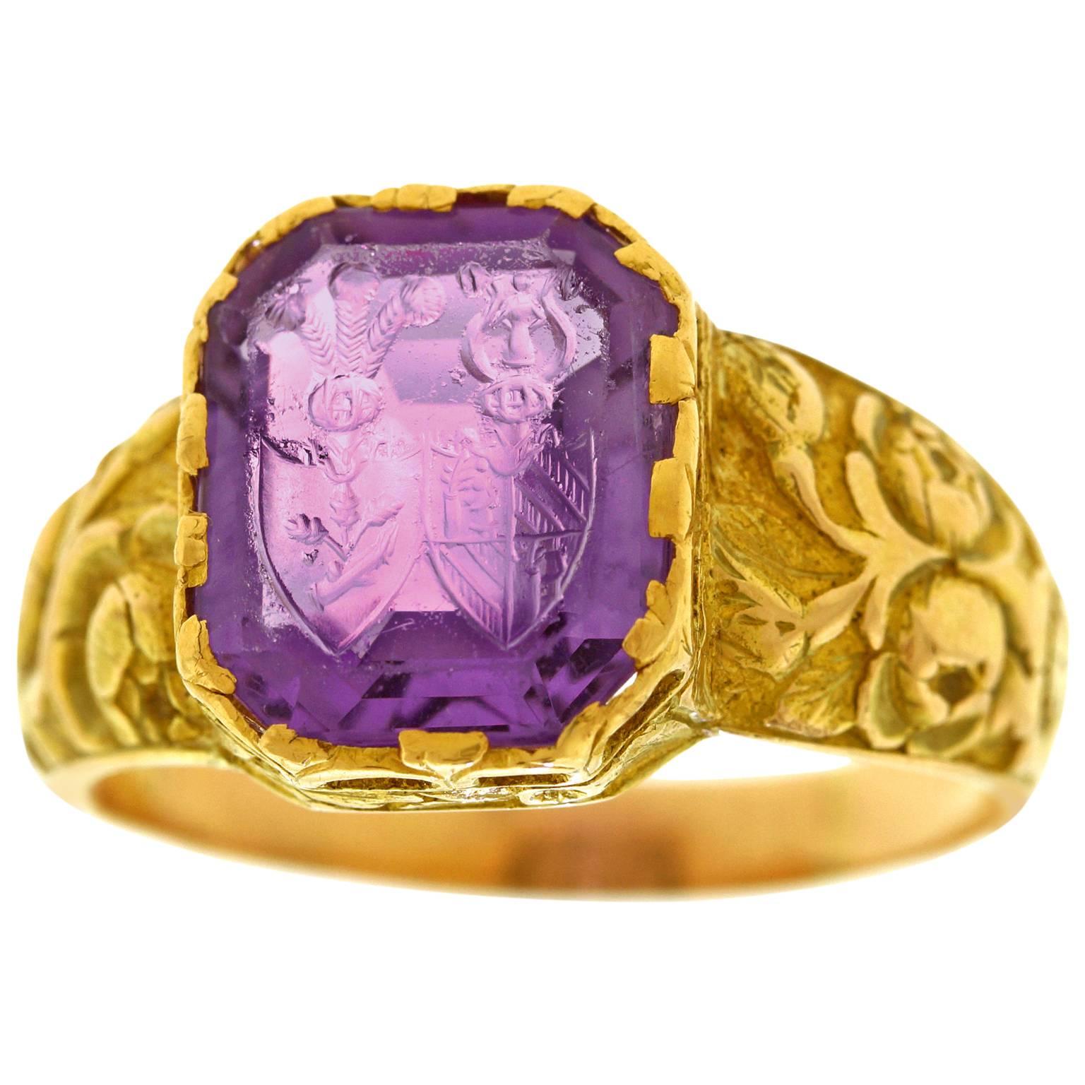 Antique Amethyst Intaglio Gold Signet Ring at 1stDibs | amethyst signet ...