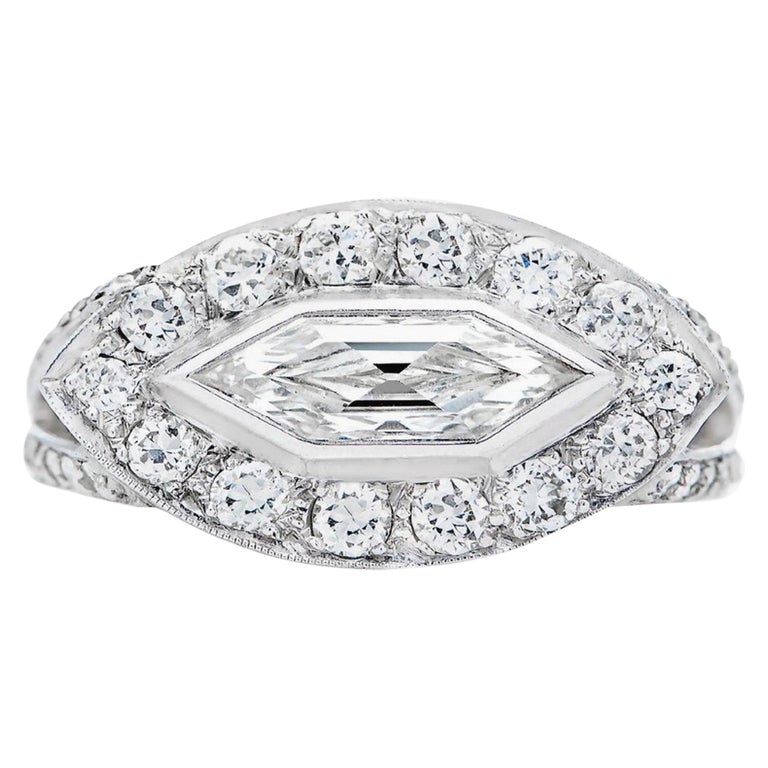 Custom Cut Bullet Shaped Marquise Diamond Platinum Ring For Sale at 1stDibs