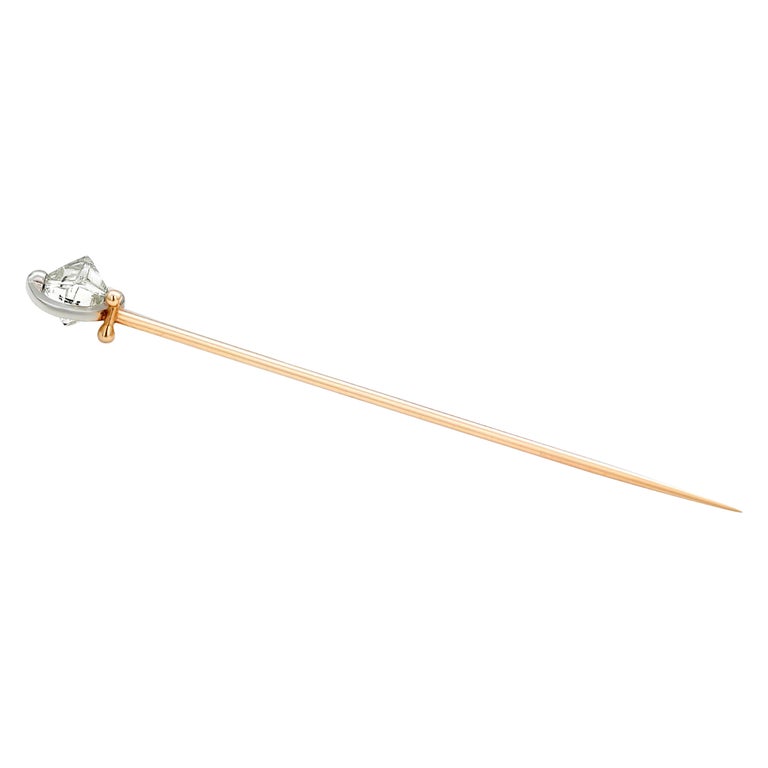 Fourteen Karat Yellow Gold Rhombus Cut One Karat Diamond Stick Pin For ...