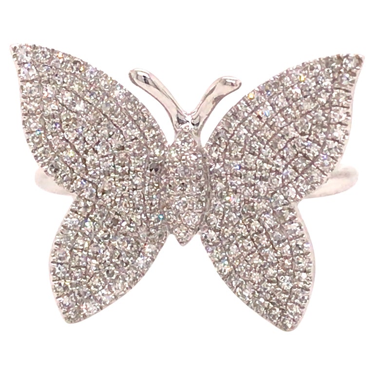 14K Pave Diamond Butterfly Ring White Gold For Sale at 1stDibs